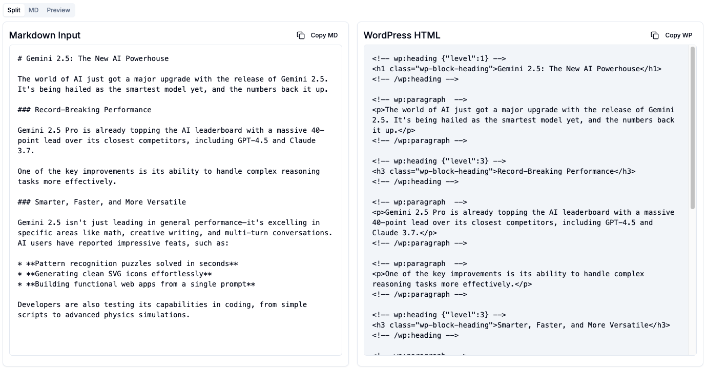 Markdown to WordPress Converter | Convert Markdown to Gutenberg Blocks